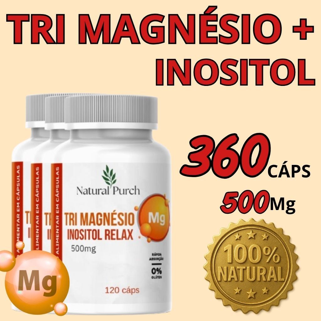 Tri Magnésio + Inositol 100% Natural Com 120 Cápsulas 500mg | Shopee Brasil