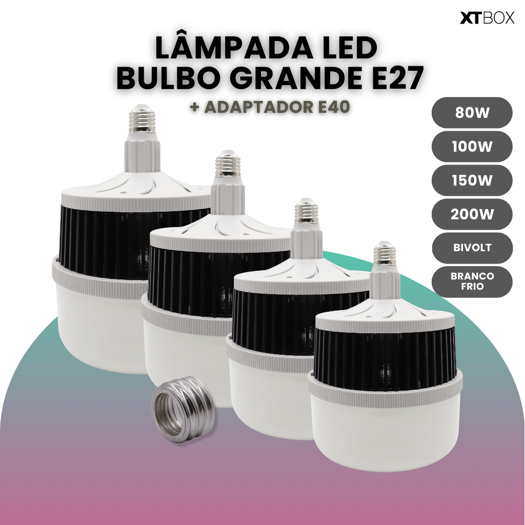 Lâmpada Bulbo 80w, 100w, 150w e 200w Led Alta Potência Soquete E27 E40 Luz Branco Frio Bivolt ...