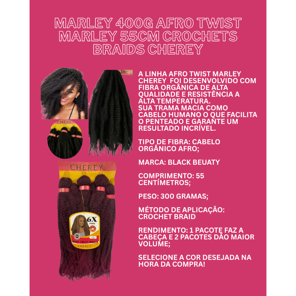 Marley hair Chrey Afro Twist – 400g, 55cm pacotão afro Marley | Shopee ...