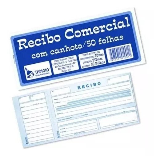 Impresso Recibo Comercial Com Canhoto 50 Folhas Tamoio 213mmx93mm | Shopee Brasil