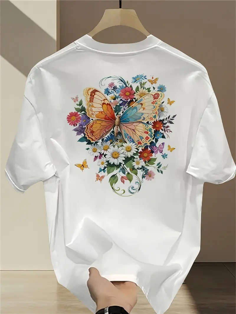 Camiseta Algodão Adulto Infantil Plus Size Borboleta Flores Colorido ...