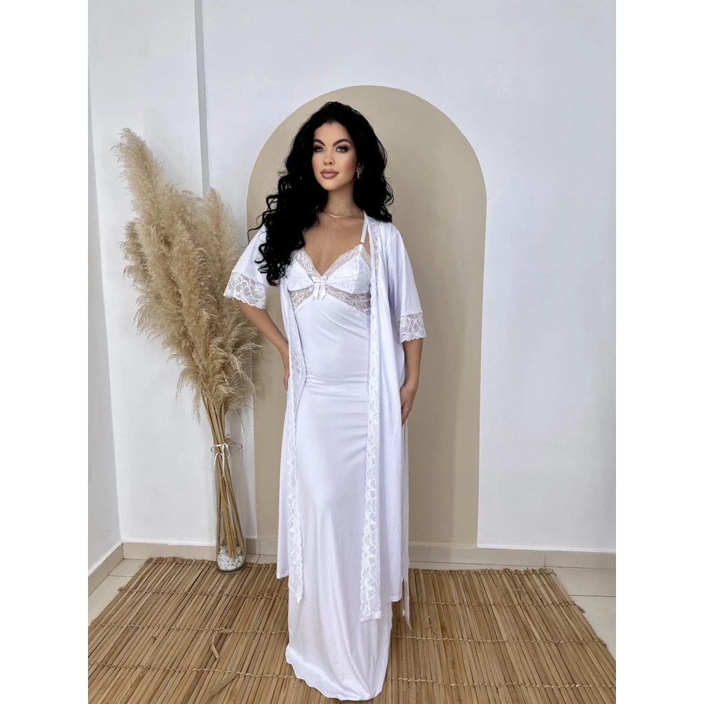 Robe Longo Roupão Feminino Noiva Renda Luxo Hobe Lingerie em renda ...