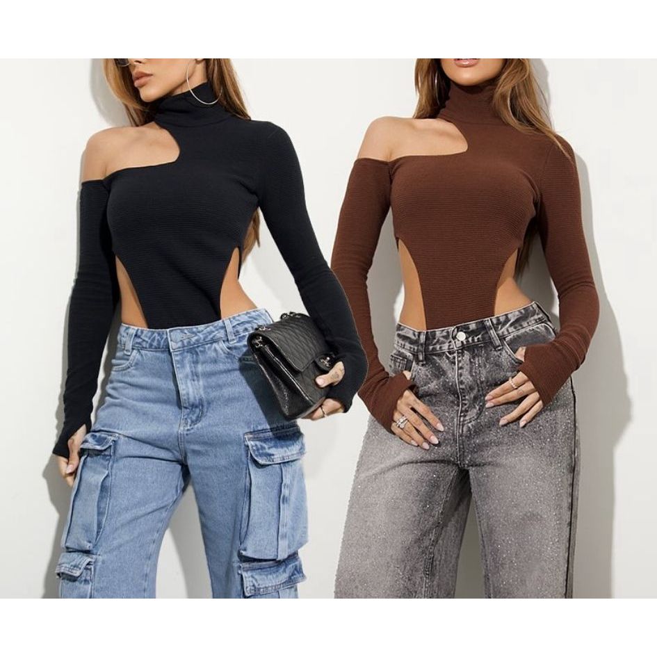 Bory/Body cavado feminino com manga luva e detalhe de decote no ombro ...