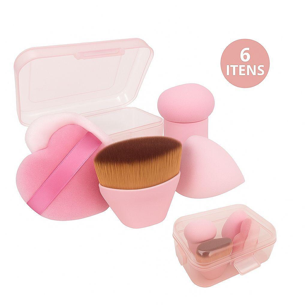 Kit Esponja para Maquiagem + Estojo - Hexagonal Cogumelo Esponja Pó ...