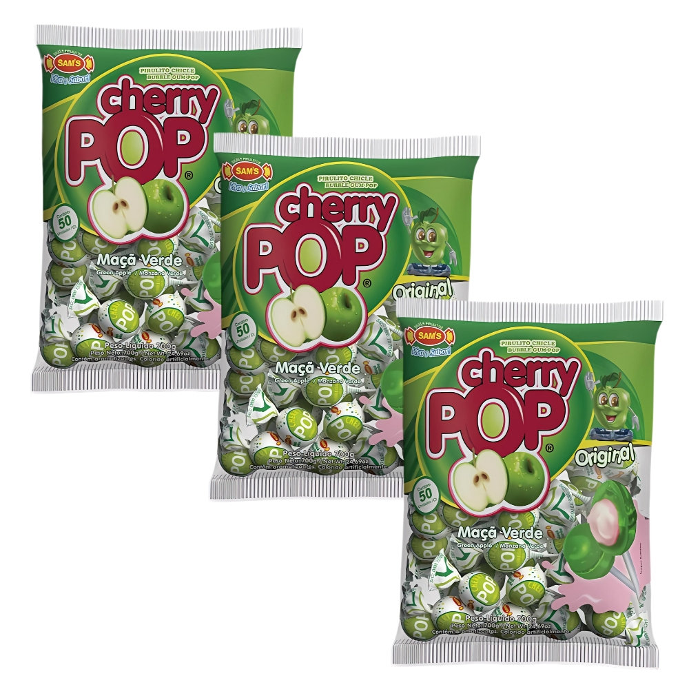Pirulito Cherry Pop Mix e Maçã Verde 700g – Recheado com Chiclete ...