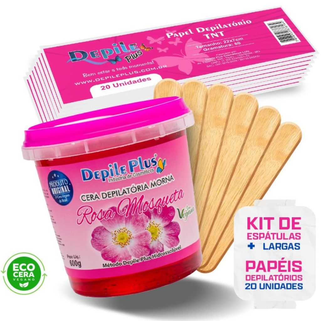 Kit Cera Depilatoria Hidrossoluvel 600g + Espátula Larga 15 Unidades ...
