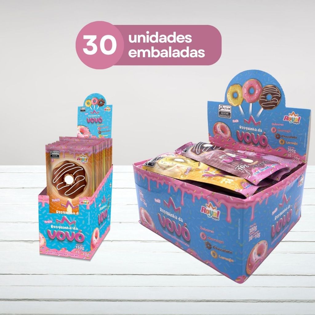 Pirulito Rosquinha Da Vovó Sabores Chocolate Manga Morango Kit 30 ...