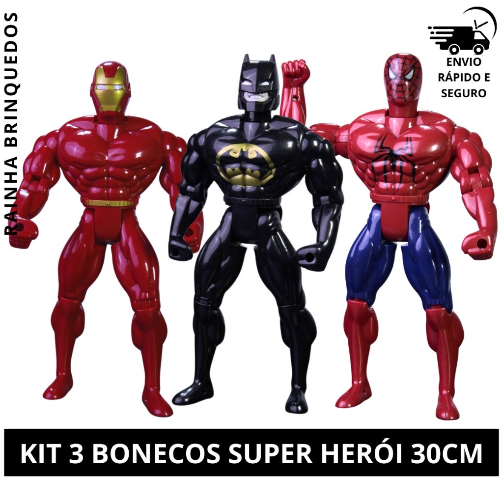 Kit 3 Bonecos Personagem Brinquedo Super Herói Articulável Menino 30cm ...
