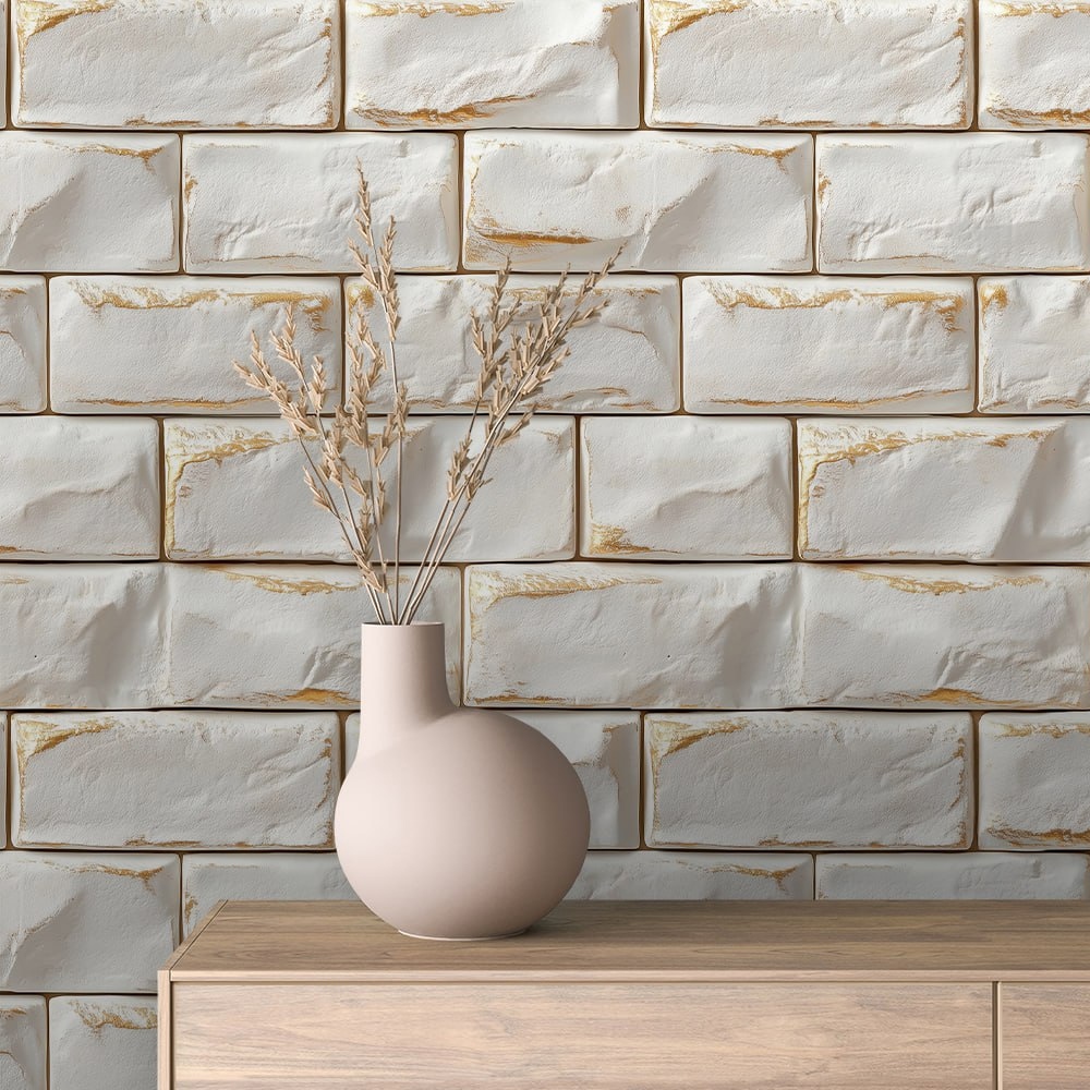 Papel de Parede Autocolante Brick Rustico Liso Tijolinho Dourado Efeito ...