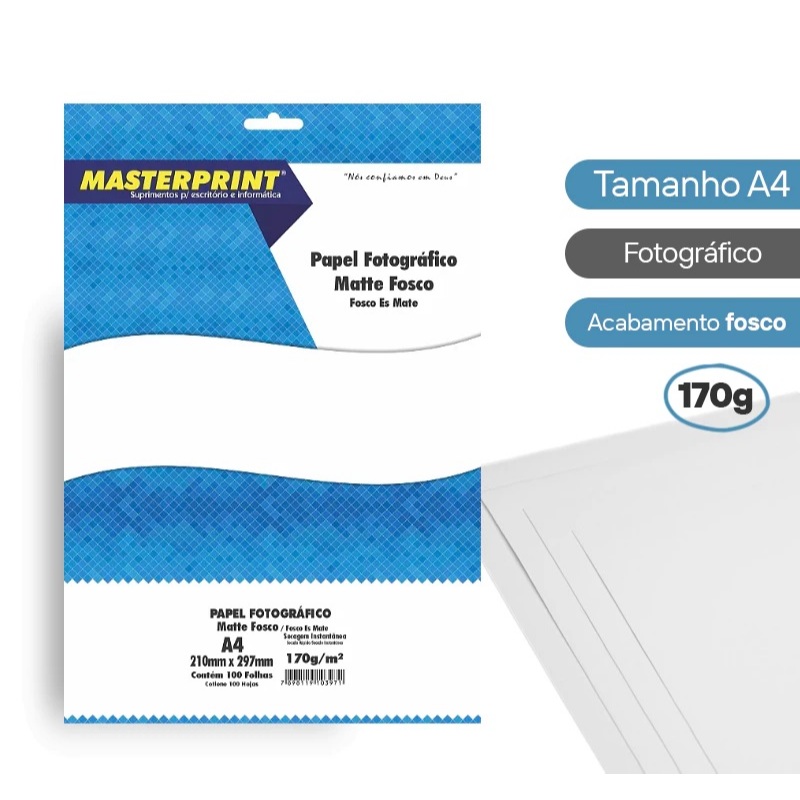 Papel Fotográfico A4 Matte Fosco -170g Masterprint (Pt C/ 100 Folhas ...