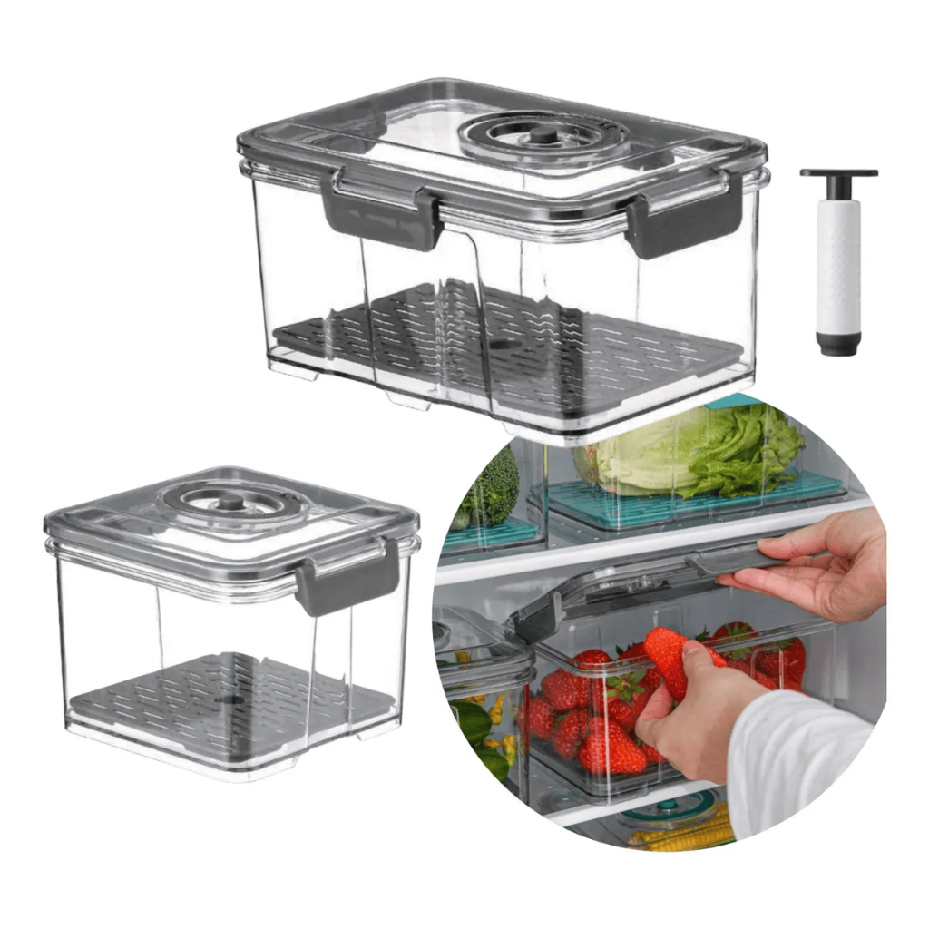 Pote Hermético com Bomba de Vácuo 2L - Cinza | Shopee Brasil