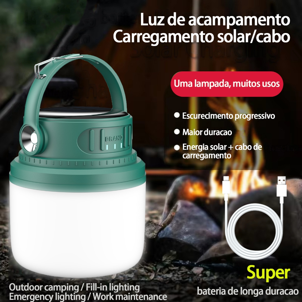 Lanterna Solar/USB Acampamento Lâmpada Portátil Brilho 5 modos Luzes ...