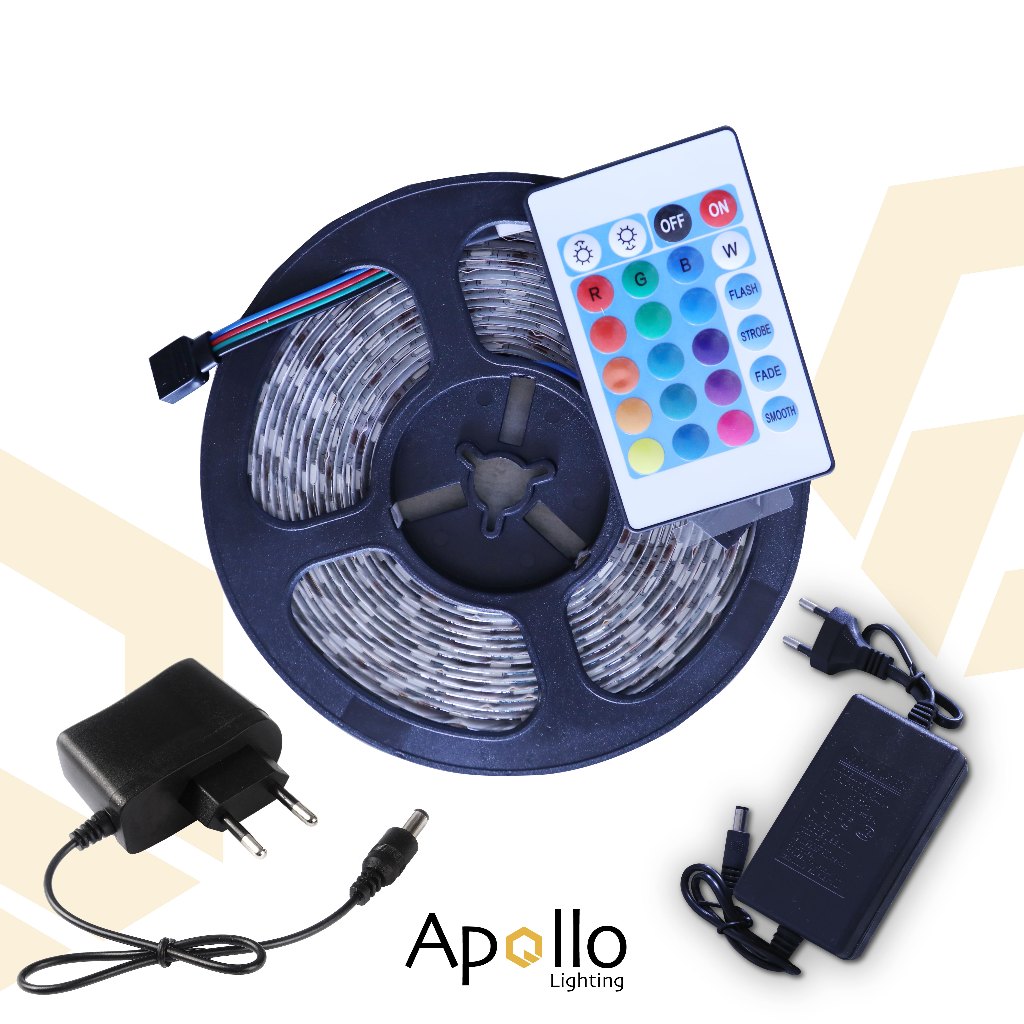 Fita LED 2835 RGB 5M Com Controle e Fonte 12V 270 LEDS 16 CORES IP44 ...