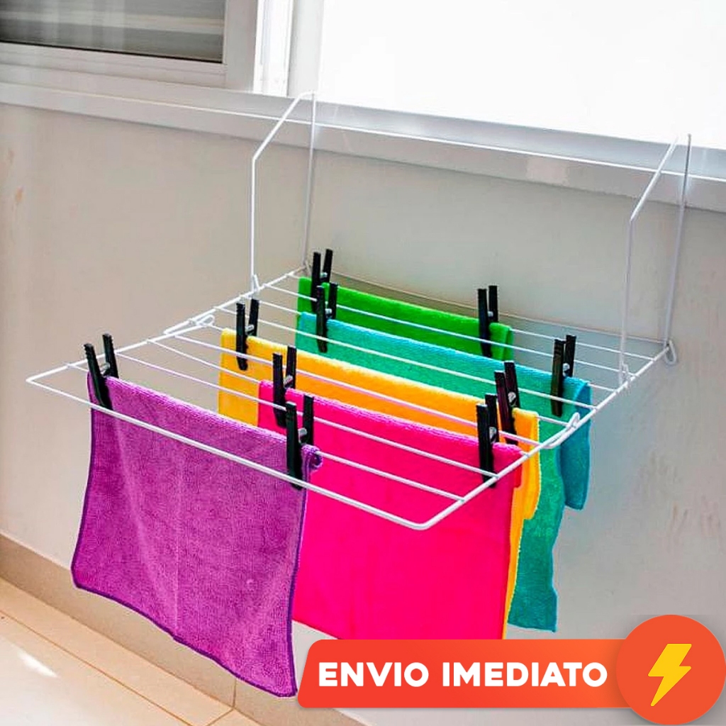 Varal de Janela Apartamento Varanda Porta Box Dobrável Portátil ...