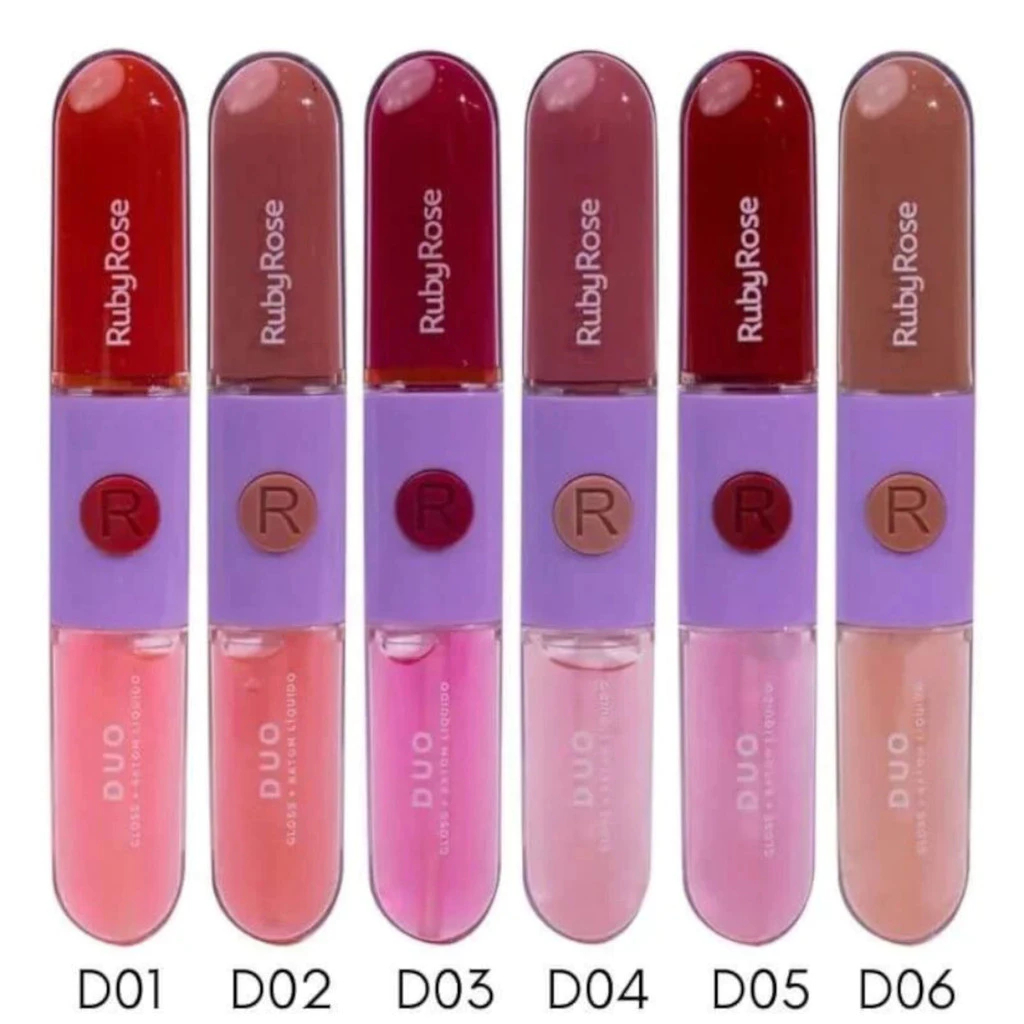 Batom Líquido Gloss Duo 2 em 1 Ruby Rose | Alta Fixação + Brilho ...