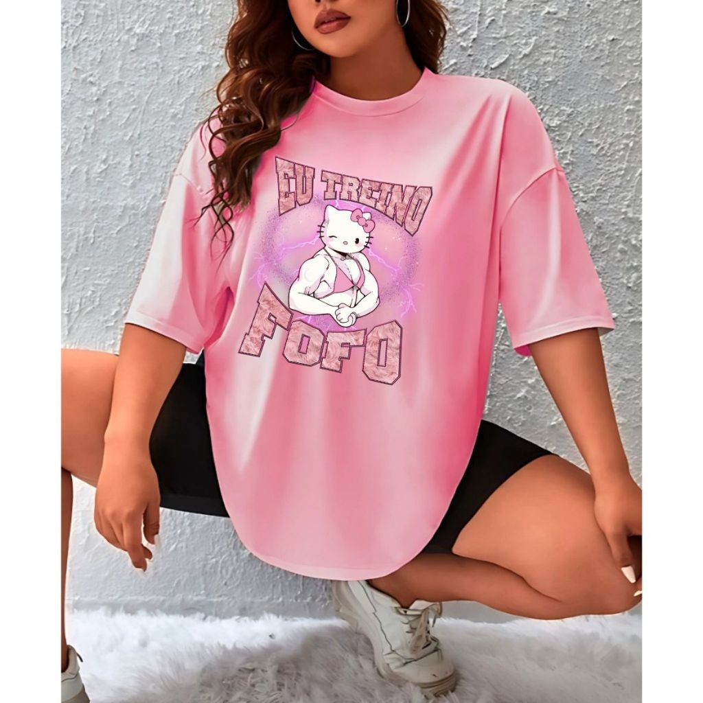 Camiseta Eu Treino Fofo Hello Kitty Musculosa Academia Unissex ...