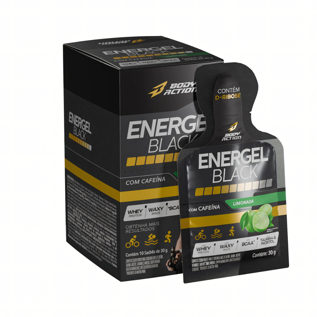 1Cx Gel Energético Energel Black | Cafeína, Taurina e Proteína | Suplemento para Performance e ...