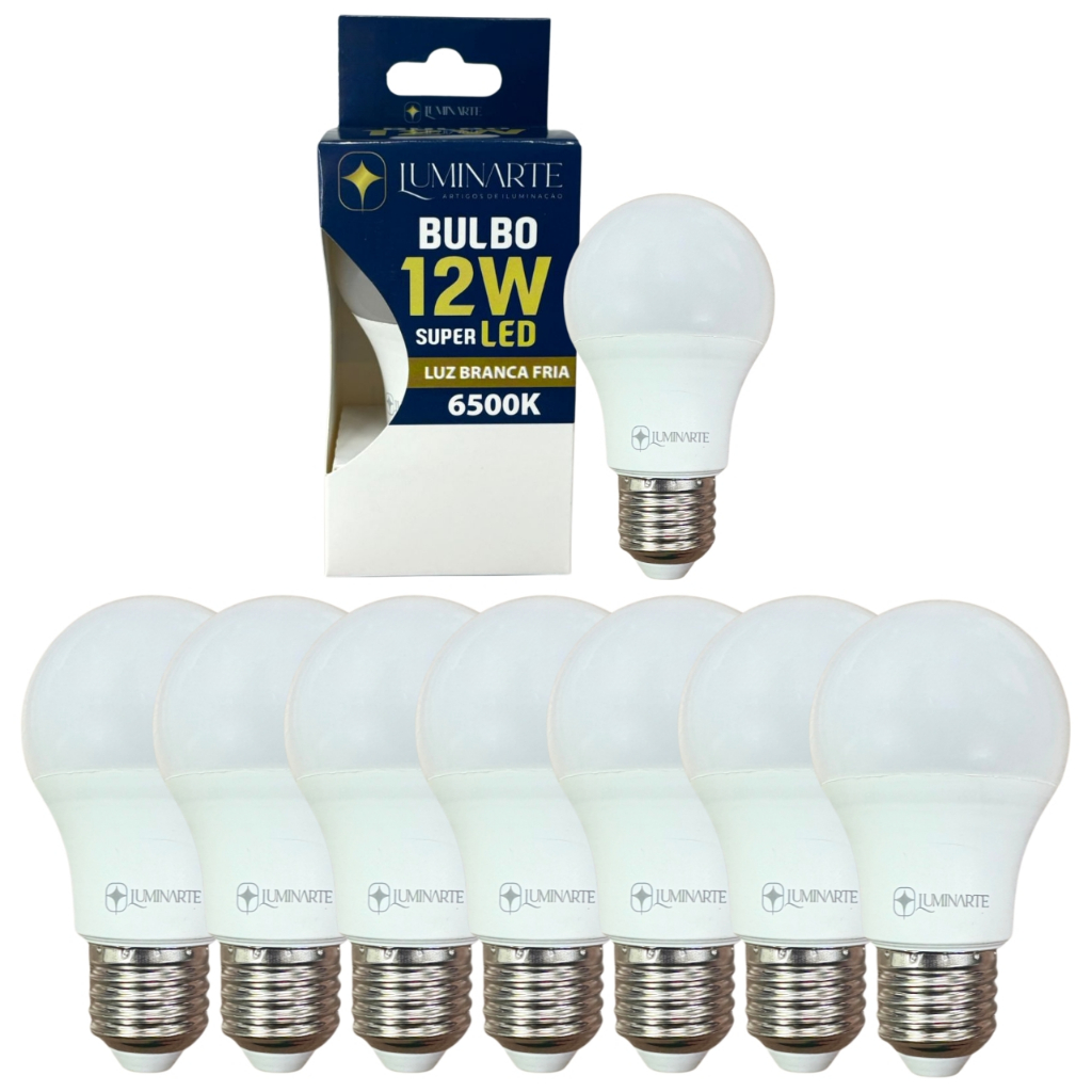 Kit 8 Lâmpadas Led 12W Bulbo 6500k Branco Frio(LUZ BRANCA) E27 Bivolt ...