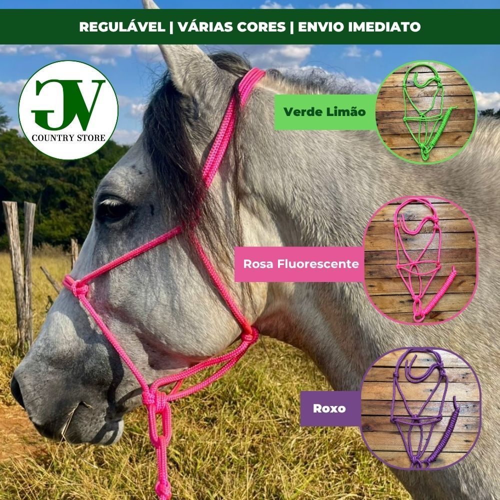 Cabresto 7 Nós Cores Regulável com Cabo para Cavalo, Mula, Égua, Burro ...