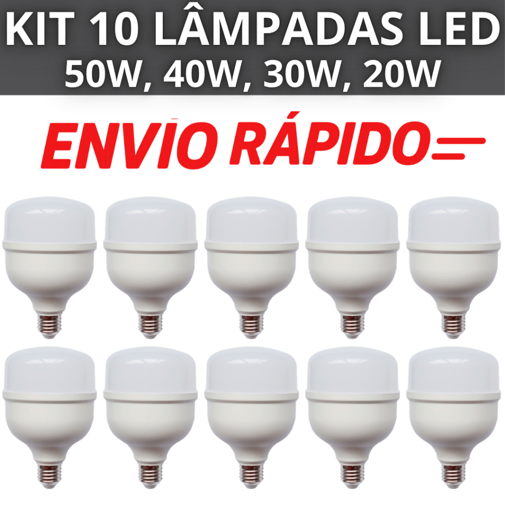 Kit 10 Lampada Led 50w, 40w, 30w, 20w Branca Fria 6500k/Branca Morna 3000k Bivolt | Shopee Brasil