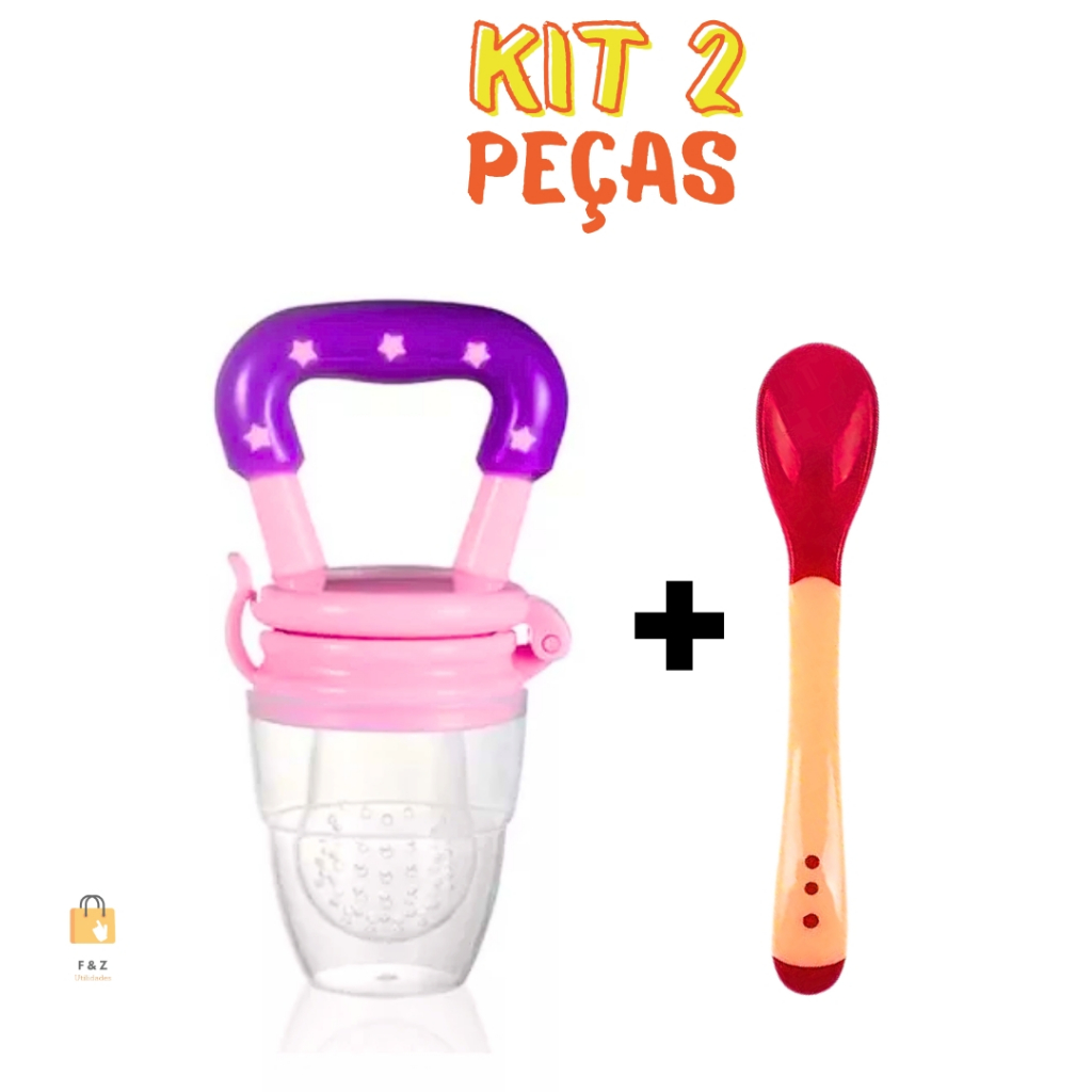 Kit 2 Peças Alimentador Para Bebê de Silicone Frutas E Colher ...