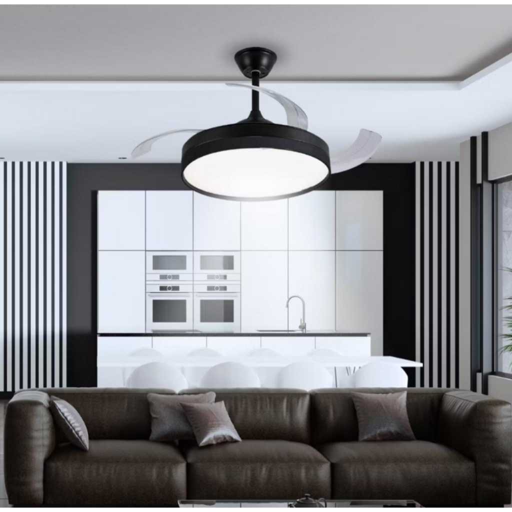 Ventilador De Teto Retratil 3 Pás Com Luz E Controle Remoto 3 tons de ...