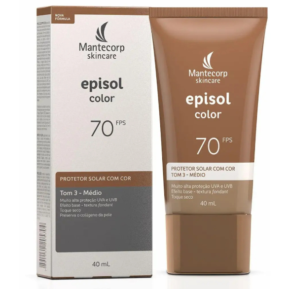 Protetor Solar com Cor FPS 70 Mantecorp Episol Tom 3 Médio 40mL Toque ...