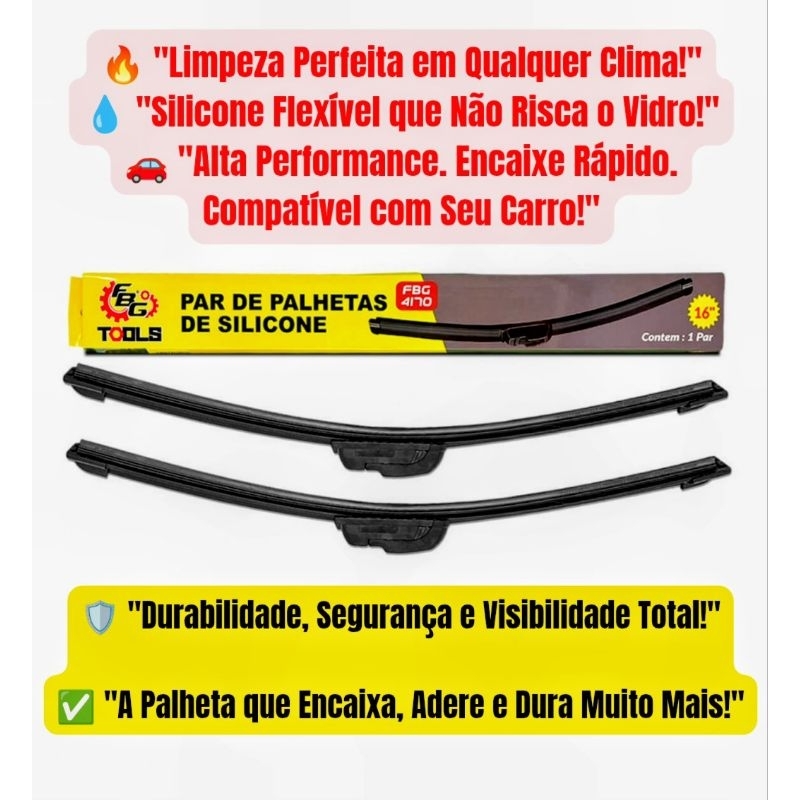 Par Palheta Limpador Para-brisa Silicone Flexível c/ Trava – 16" 18" 20" 22" | Alta Performance ...