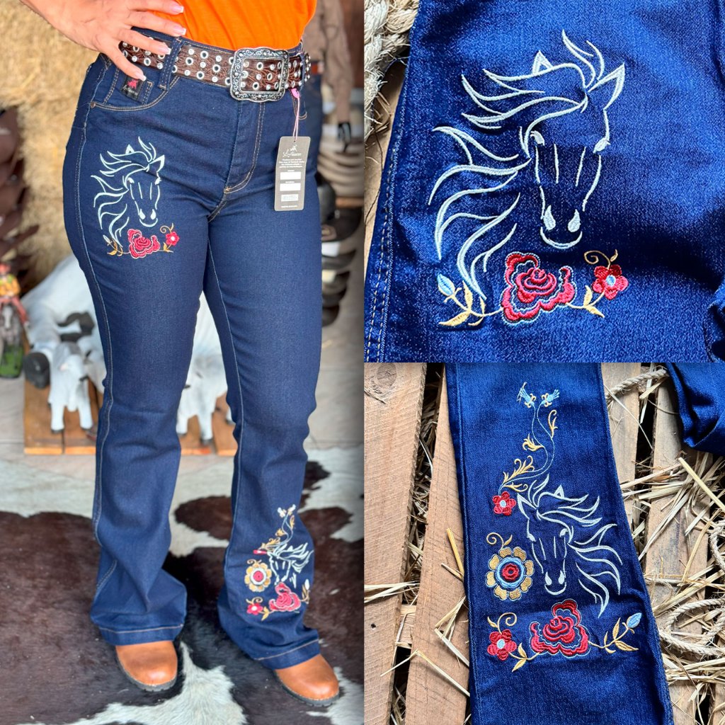 Calça Meia Flare Jeans Feminina Country Bordada com Elastano | Shopee ...