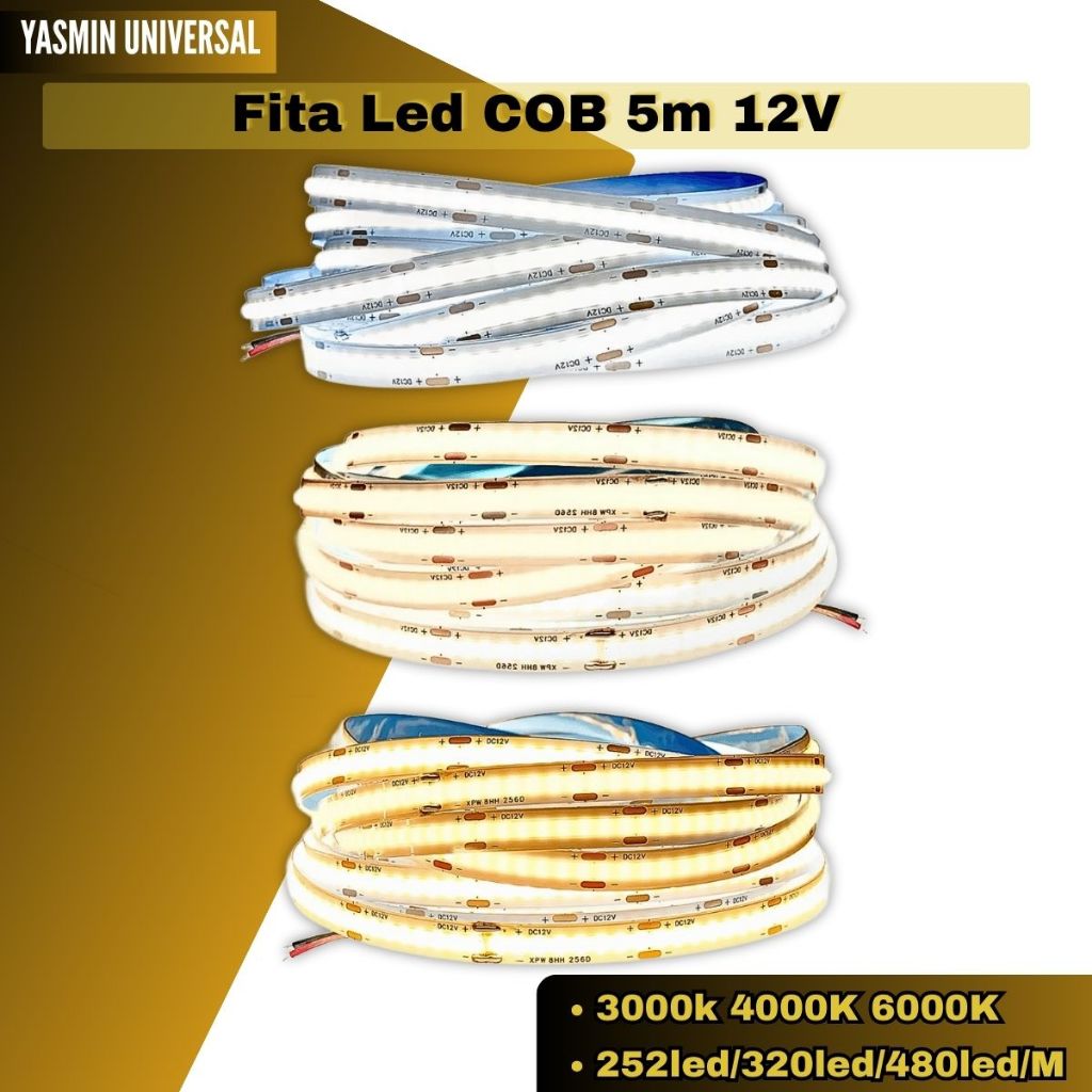 Fita Led Cob 3000k 4000K 6000K 5mts 8mm 252led/320led/480led/M 12v Ip20 Para Perfil | Shopee Brasil