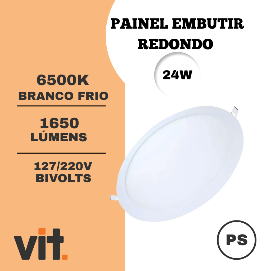 Painel LED Embutir Redondo 18W | Luz Fria 6500K | Bivolts – VIT ...