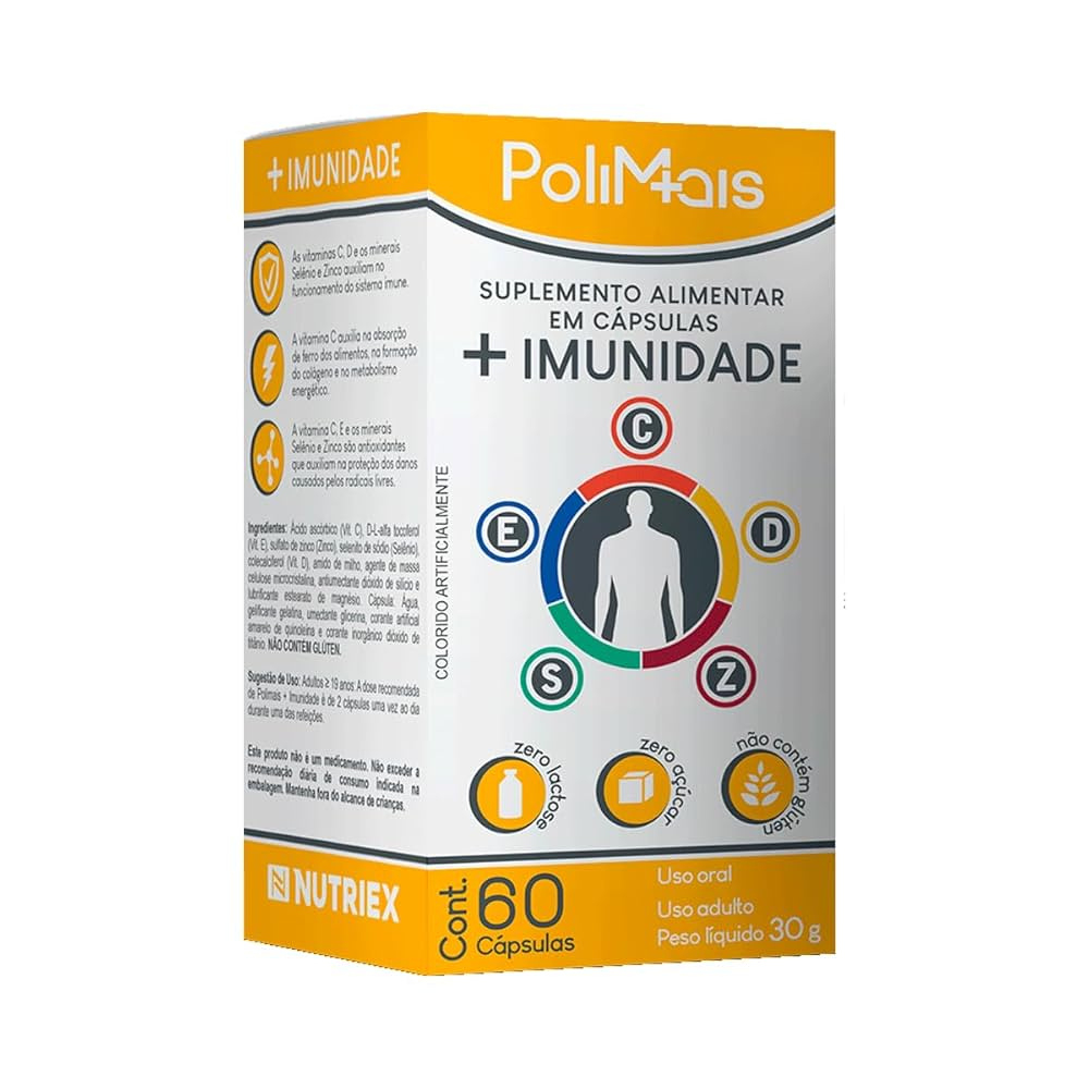 Polimais Imunidade 60 Cápsulas Vitaminas C, D, E + Zinco + Selênio ...