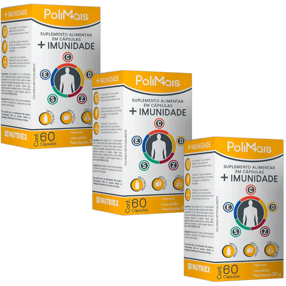 Polimais Imunidade 60 Cápsulas Vitaminas C, D, E + Zinco + Selênio ...