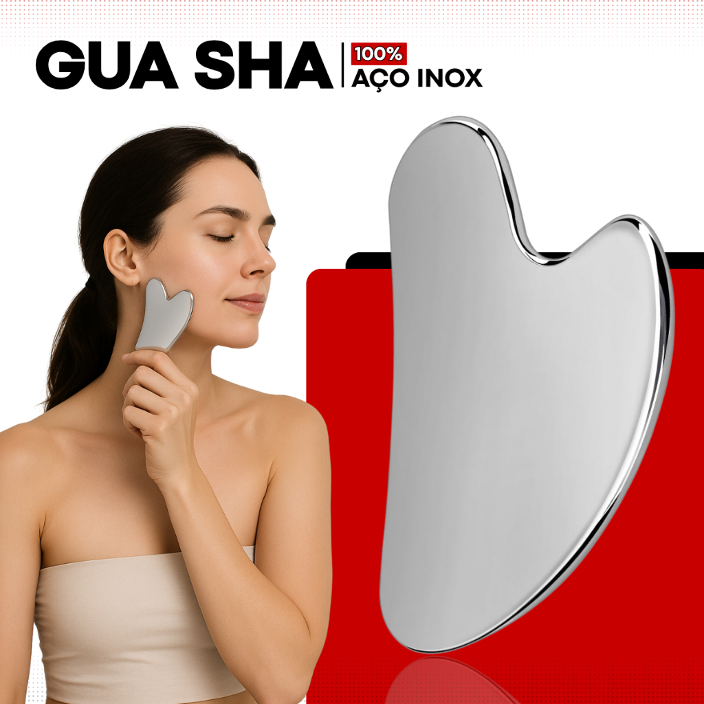 Placa de Massagem Facial Gua Sha em Aço Inox - Skincare, Drenagem ...