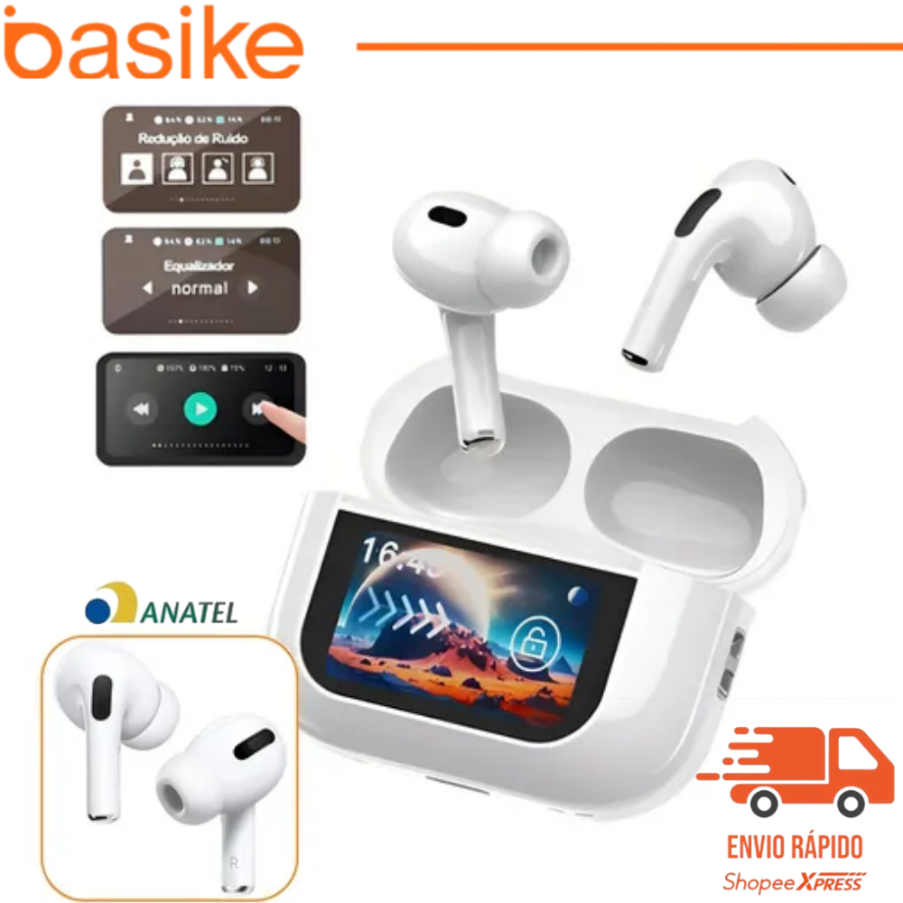 Fone Bluetooth Basike TWS 5.4 | ANC Cancelamento de Ruído | Tela Touch ...