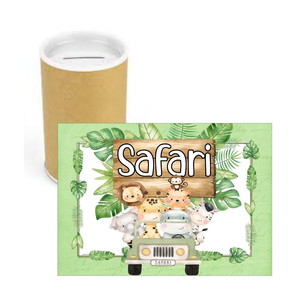 Cofrinho de Papelão + Adesivo Safari Aquarela Verde VÁRIAS CORES ...