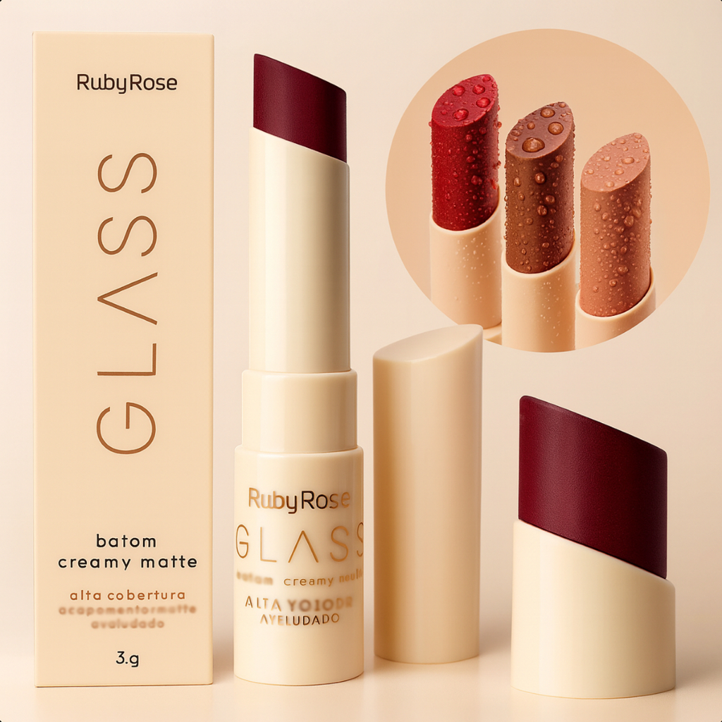 Batom Bala Glass Creamy Matte Aveludado 8 cores - Ruby Rose (Resistente ...
