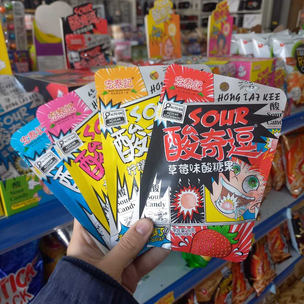 Kit 4 Pacotes Bala Azeda Hong Tai Kee Foods 26g Sabores Morango ...