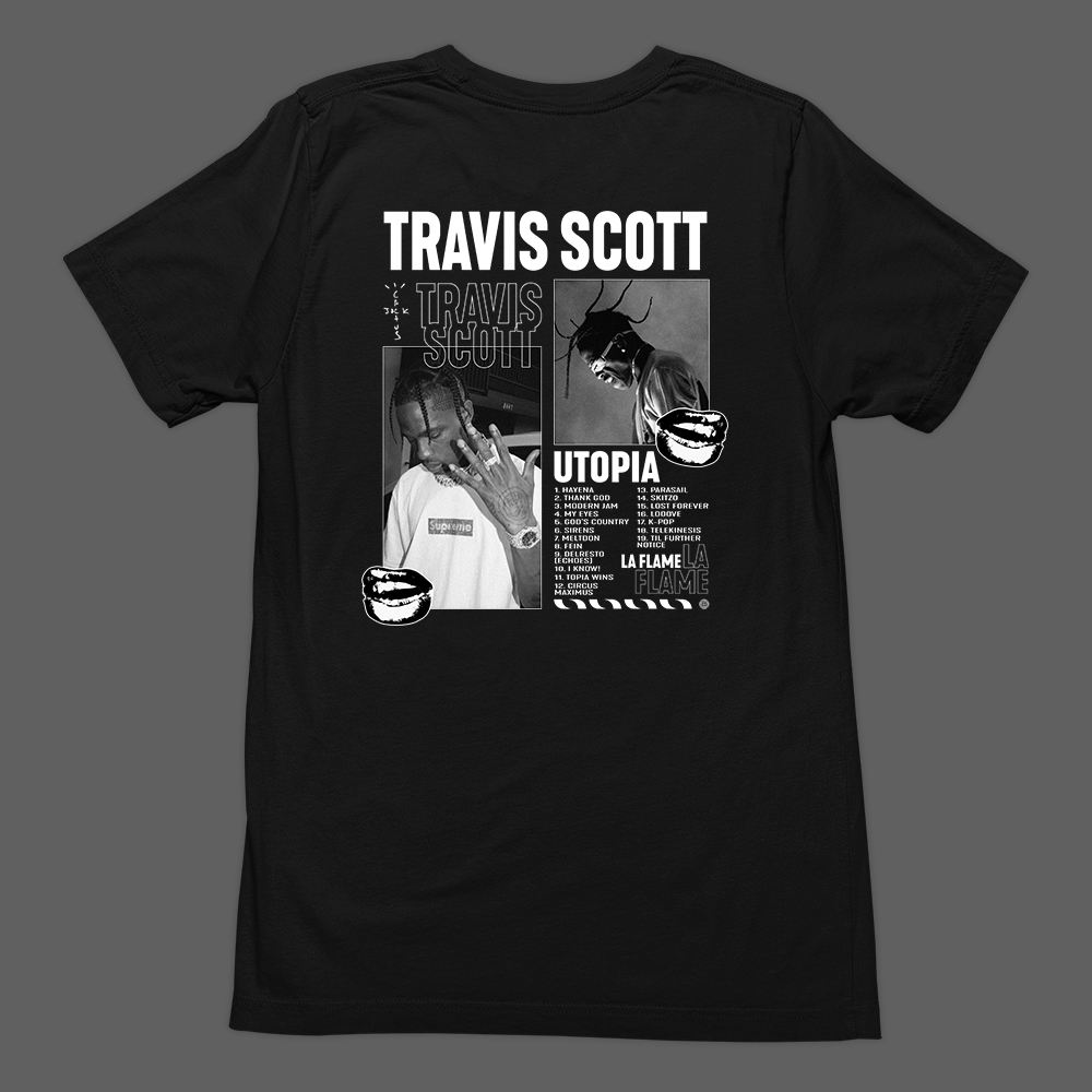 Camiseta T-Shirt Básica Camisa Travis Scott Rapper La Flame Utopia ...