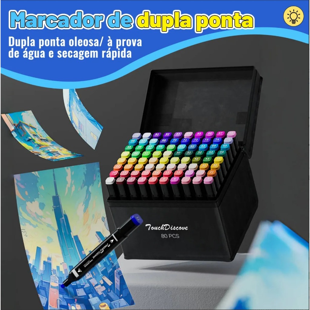 Kit De Marcadores Cabeça Dupla Colorida 60 / 80 / 120 Canetas P ...