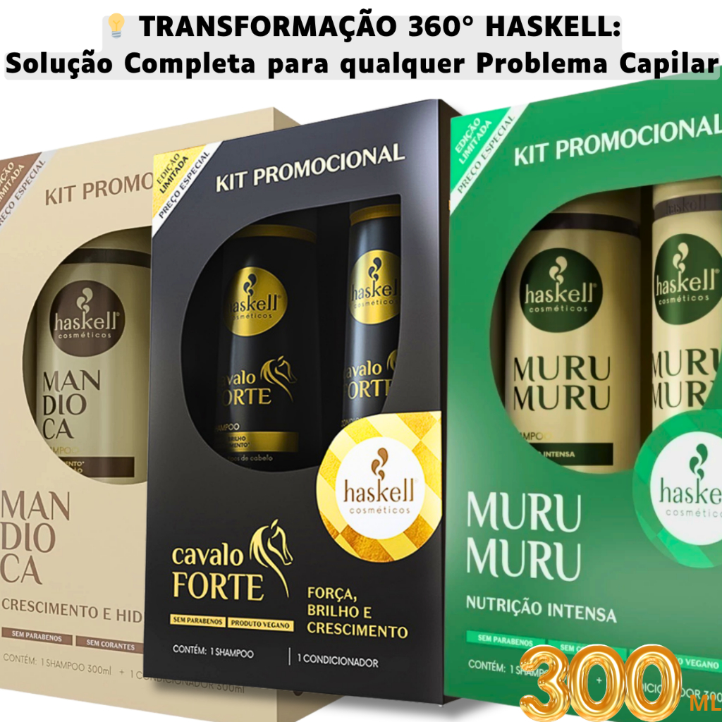 Tratamentos Capilares Haskell 300ml | Escolha: Murumuru, Mandioca ou Cavalo Forte ...