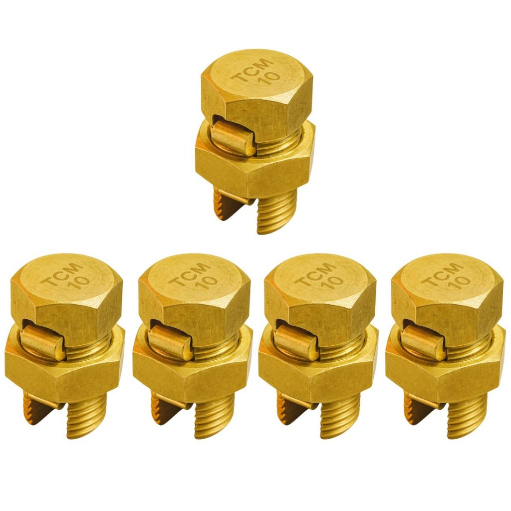 Kit 5 Conector Split Bolt 10mm Latão Sistemas Aterramento Emendas Elétricas Parafuso Fendido ...