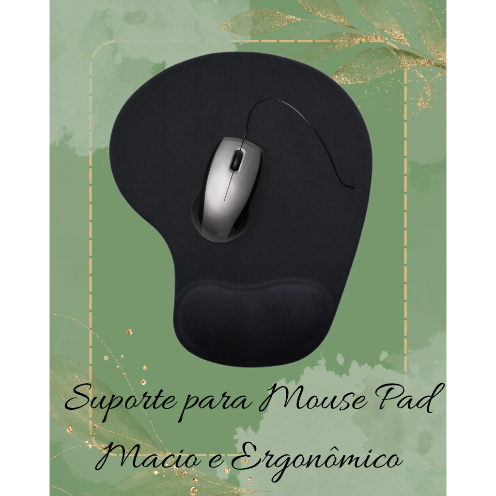 Suporte Mouse Pad Ergonômico Black/Preto Com Apoio De Punho Super Macio ...