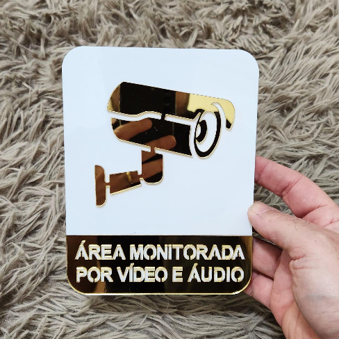 Placa de sinalização Área Monitorada por vídeo e áudio/Câmeras em ...