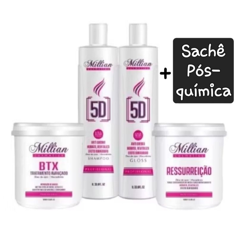 Millian 5D Progressiva , Bttx 1kg e Máscara Ressurreição 1kg | Shopee ...