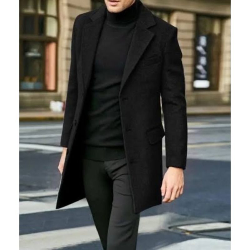Sobretudo Longo Masculino Preto | Shopee Brasil