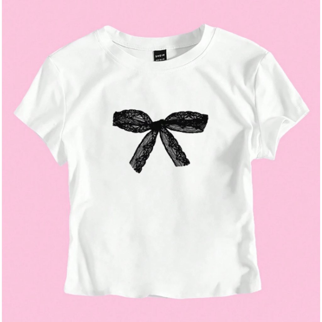camiseta laço retro manga curta babygirl grunge y2k kawaii coreano ...