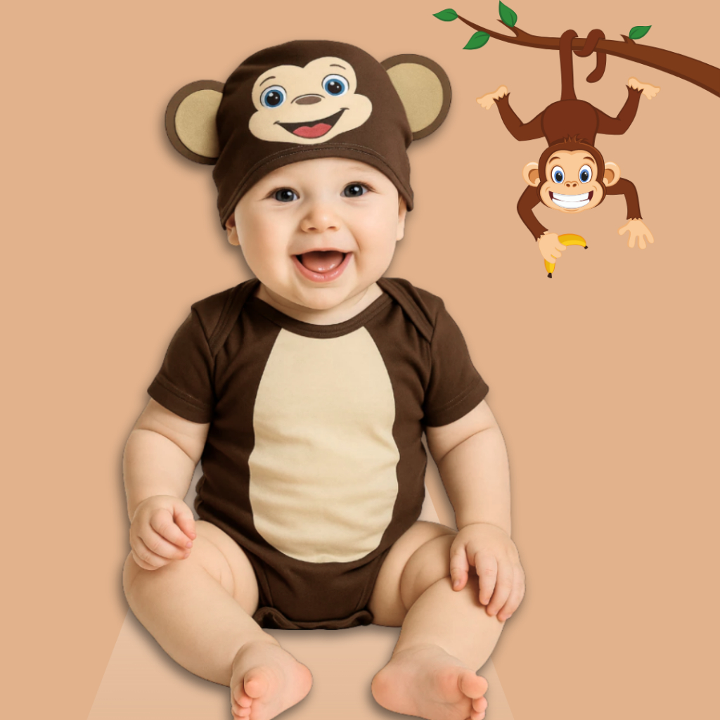 Body Bebê Macaquinho + Touca Macaco – 100% Algodão, Manga Curta ...