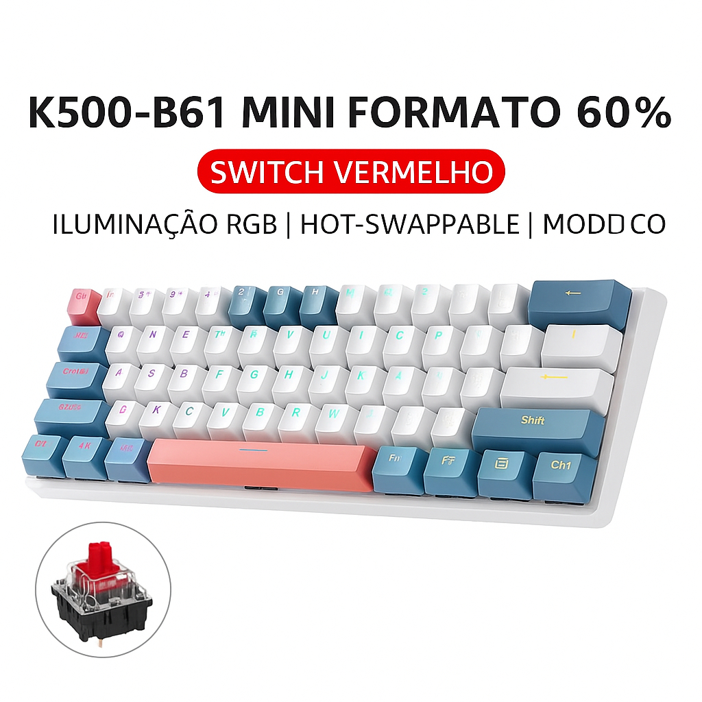 Teclado Mecânico Gamer MACHENIKE K500-B61 Mini 60% com Fio ...