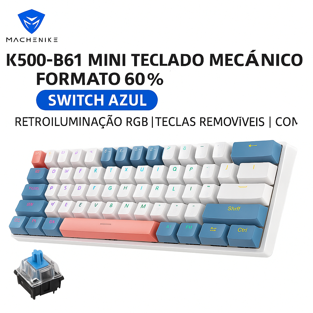 Teclado Mecânico Gamer MACHENIKE K500-B61 Mini 60% com Fio ...